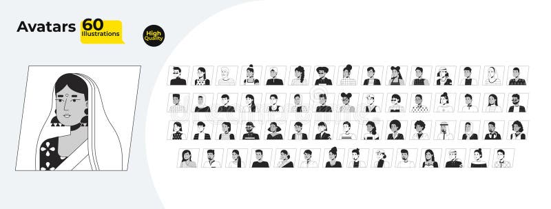 Avatars Cartoon Outline Illustrations Mega Bundle Stock Vector ...