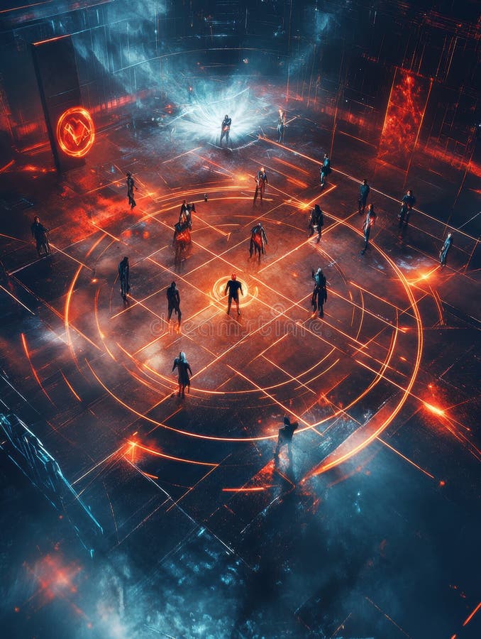 Avatars Compete in an Immersive Digital Arena Surrounded by Glowing ...