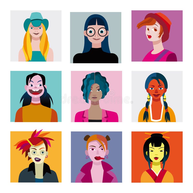 Avatar Set2 des jeunes illustration de vecteur. Illustration du femmes ...