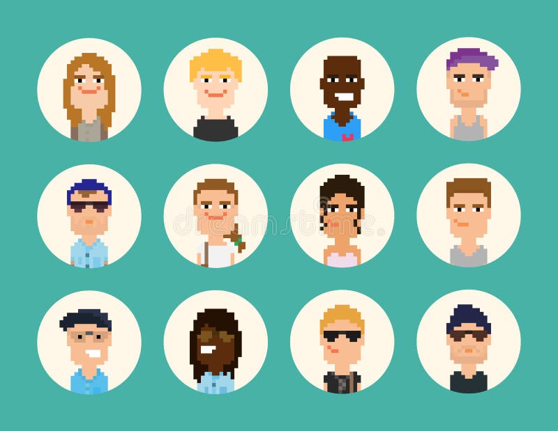 Avatars de pixel illustration stock. Illustration du amour - 69191128