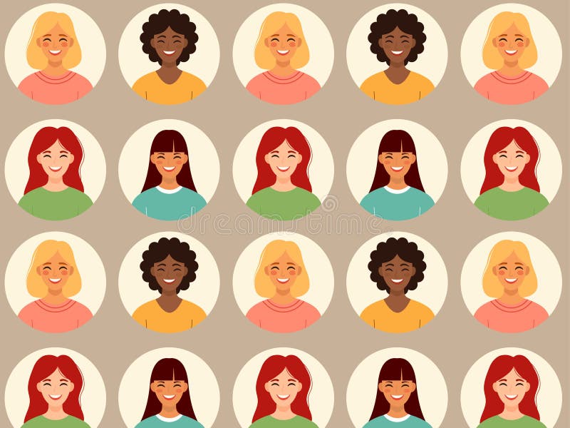 Avatars of Happy Women. Vector Pattern Stock Illustration ...