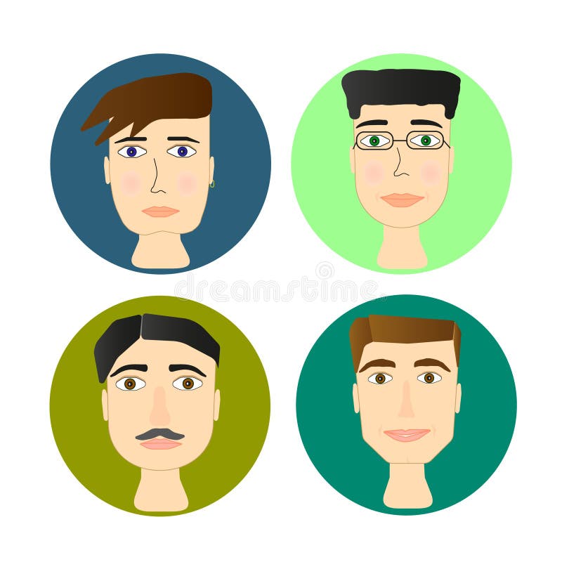 Avatars Set, Men S Head, Flat Style, Male Characters Stock Vector ...