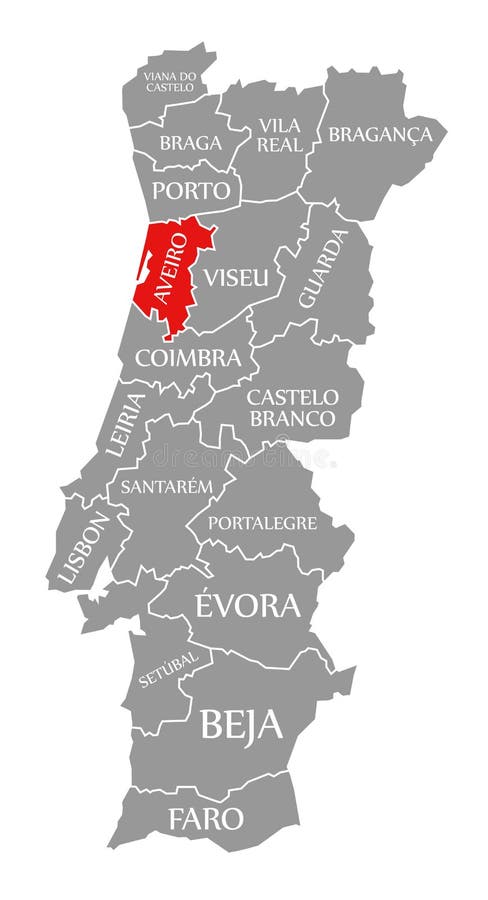 Aveiro Red Highlighted in Map of Portugal Stock Illustration ...