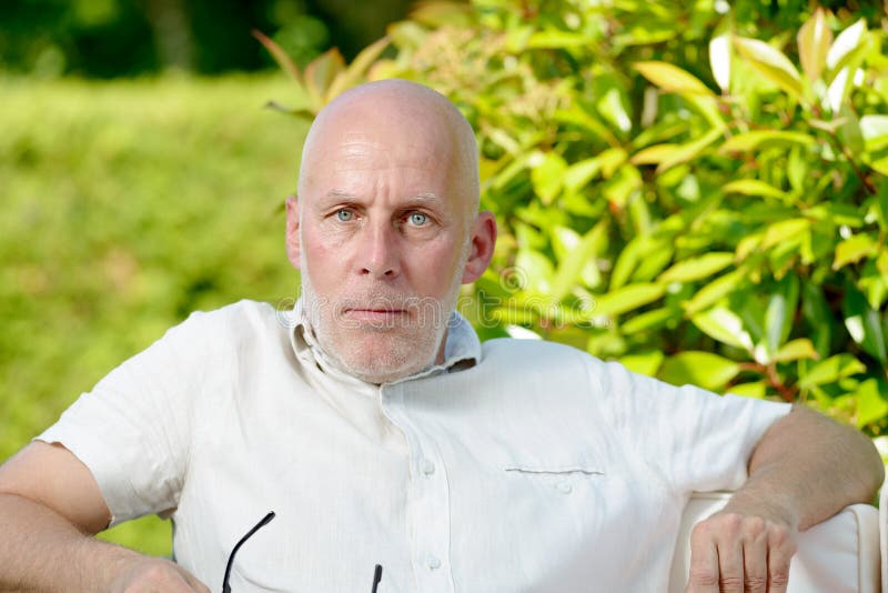 Average Age Man Looks Camera Stock Image - Image of expression ...