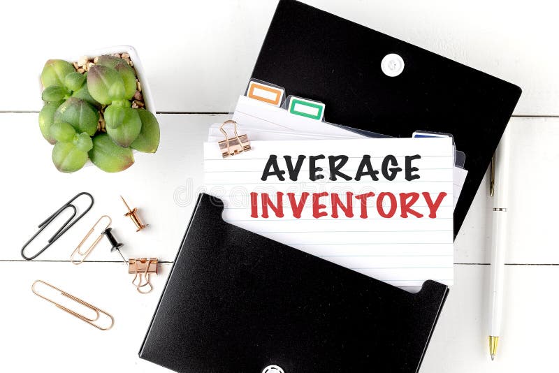 Average Inventory Text on Flashcards with Office Supplies and Plant on ...