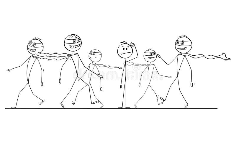 Average Man in Crowd of Confident Superheroes , Vector Cartoon Stick ...