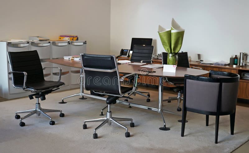Average Office Room with Conference Table and Drawers Stock Photo ...
