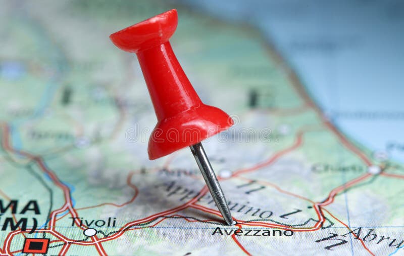 Avezzano, Italy pin on map stock image. Image of country - 367557013