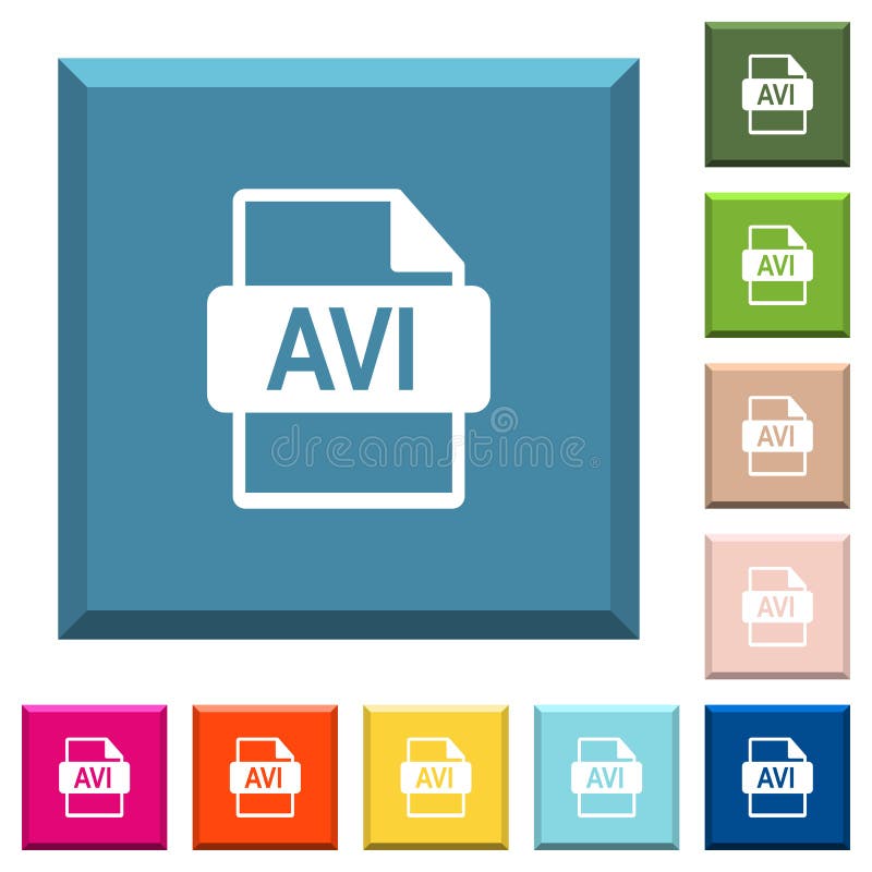 AVI File Format White Icons on Edged Square Buttons Stock Vector ...