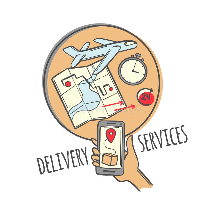 AVIA DELIVERY Smartphone Hand Drawn Vector Illustration Set Stock ...