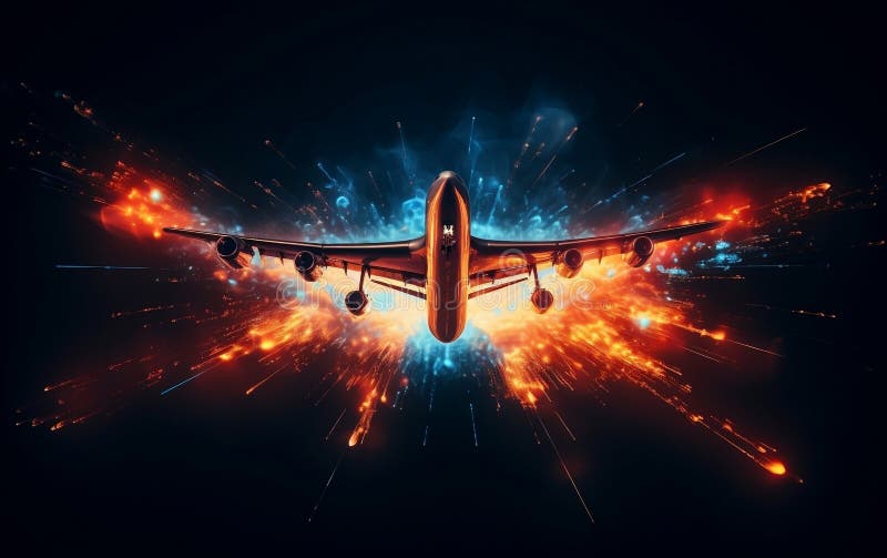 Aviation Artistry Abstract Plane Lights in the Night Sky. Generative AI ...