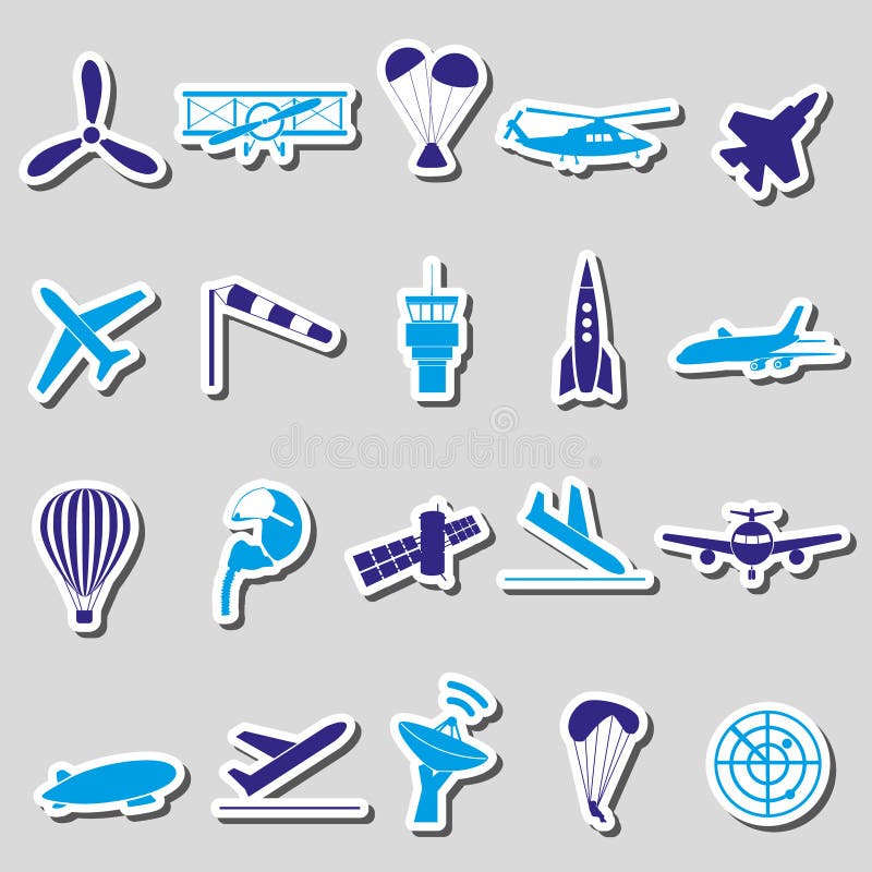 Aviation Big Set of Simple Blue Stickers Eps10 Stock Vector ...