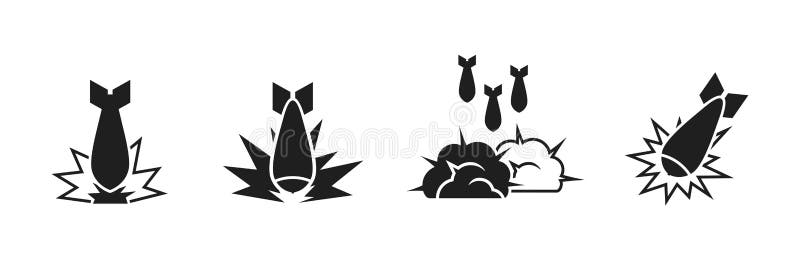 Aviation Bombs and Explosion Icon Set. Military and War Symbols Stock ...