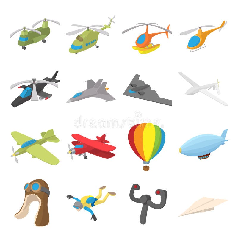 Aviation Icon Set, Cartoon Style Stock Vector - Illustration of flight ...