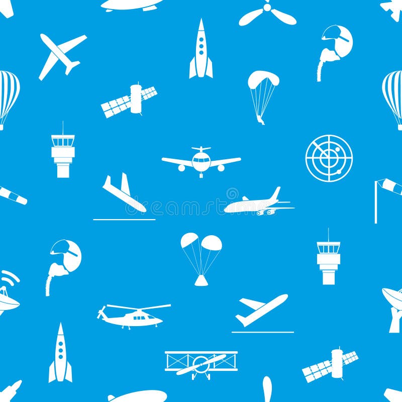 Aviation Icons Blue and White Seamless Pattern Eps10 Stock Vector ...
