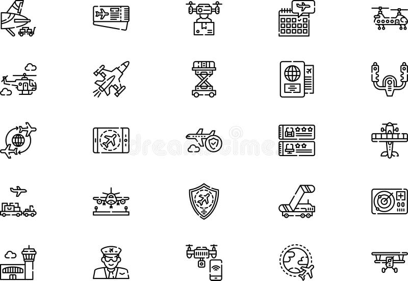 Aviation Icons Collection is a Vector Illustration with Editable Stroke ...