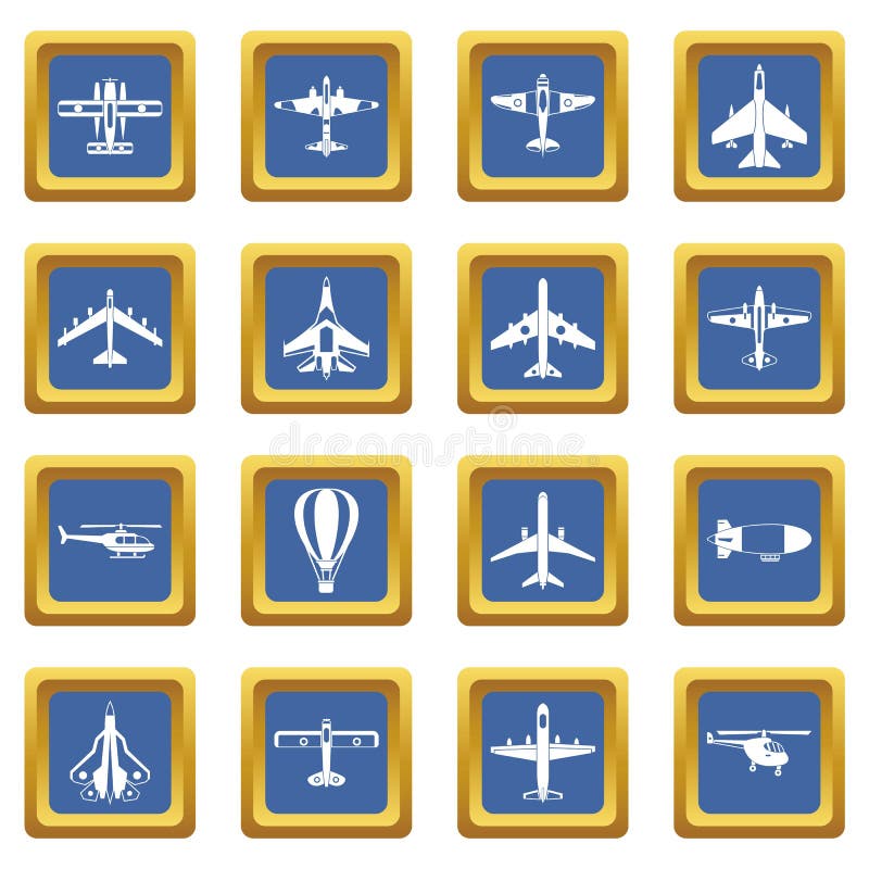 Aviation icons set blue stock vector. Illustration of propeller - 98074339