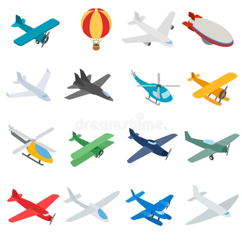 Aviation Icons Set, Isometric 3d Style Stock Illustration ...