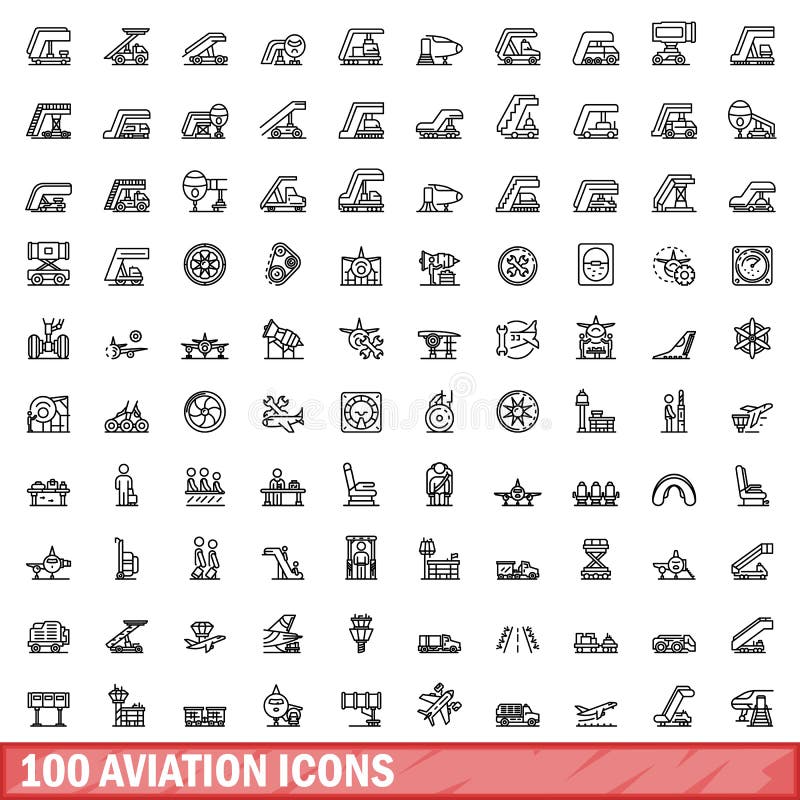 Set of Thin Line Icons Airport and Airplane, Ground Handling Stock ...