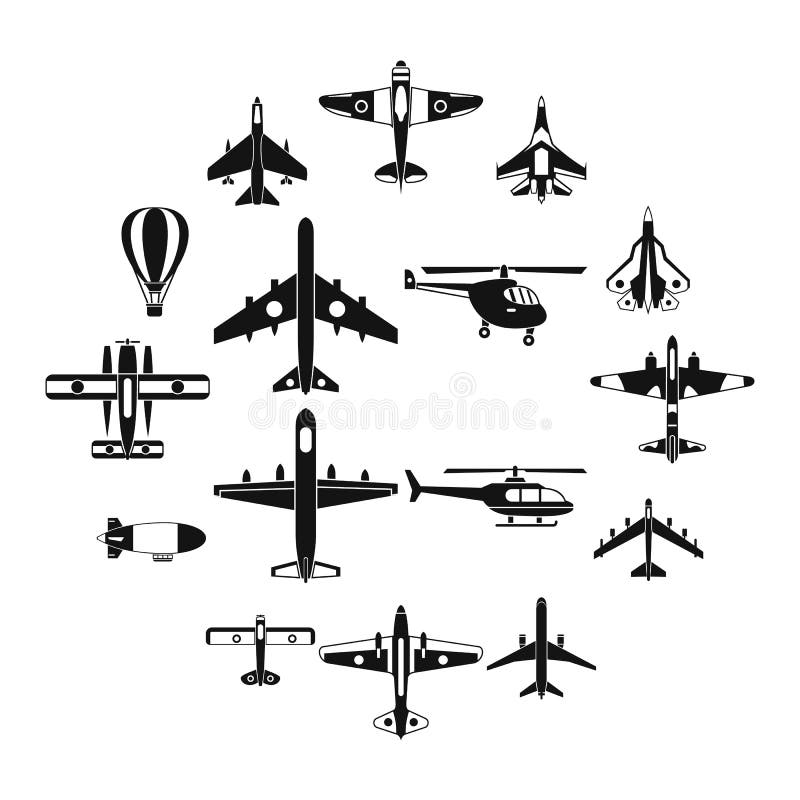 Aviation Icons Set, Simple Style Stock Vector - Illustration of ...