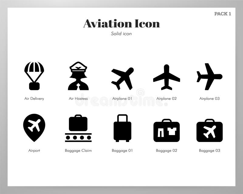 Aviation icons Solid pack stock vector. Illustration of aircraft ...