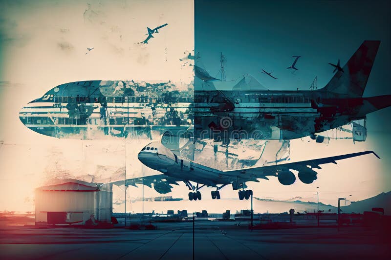 Aviation Industry Double Exposure, with Planes in the Air and on the ...
