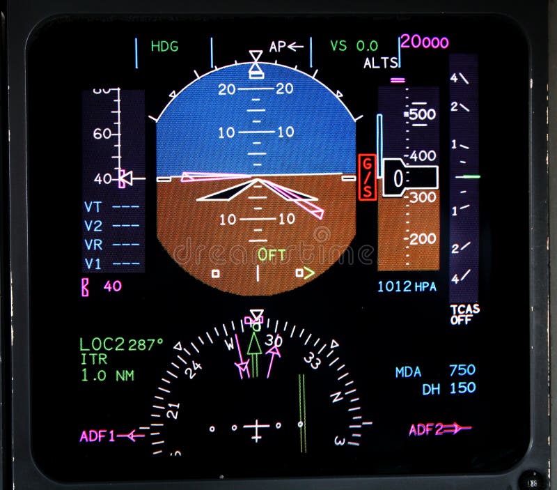 Airplane Primary Flight Display - PFD Stock Image - Image of attack ...