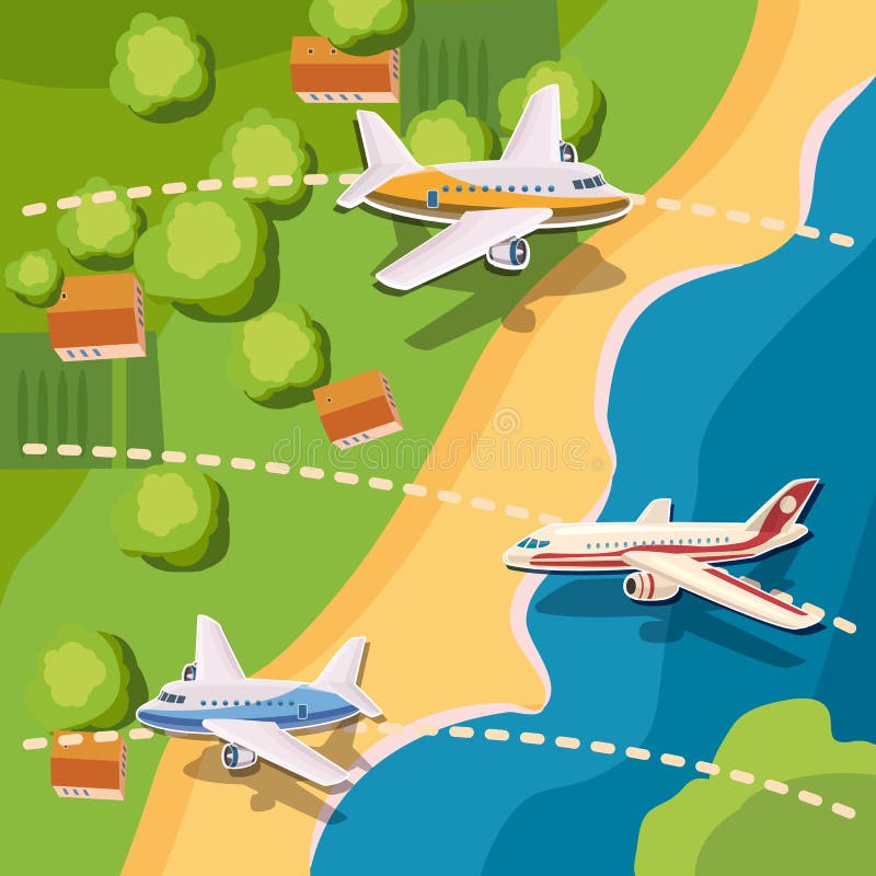 Aviation Planes Top View Concept, Cartoon Style Stock Vector ...