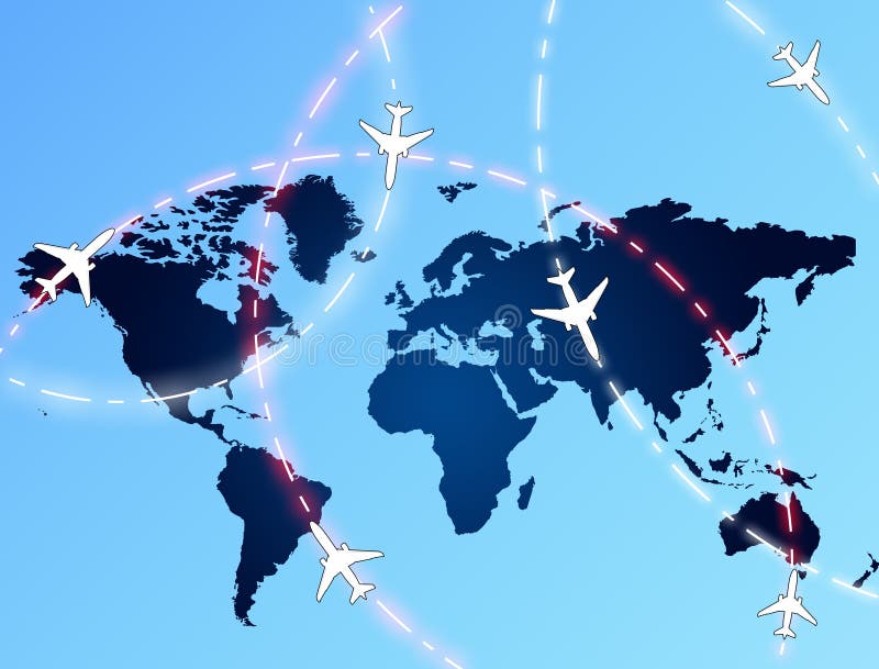 Airplane Routes on map stock illustration. Illustration of plane - 31999258