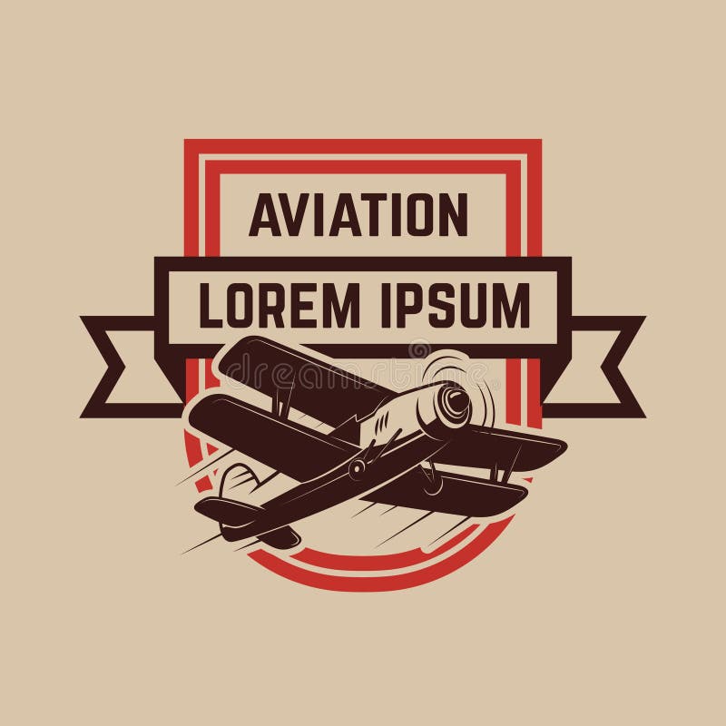 Aviation Training Center Emblem Template with Retro Airplane. Design ...