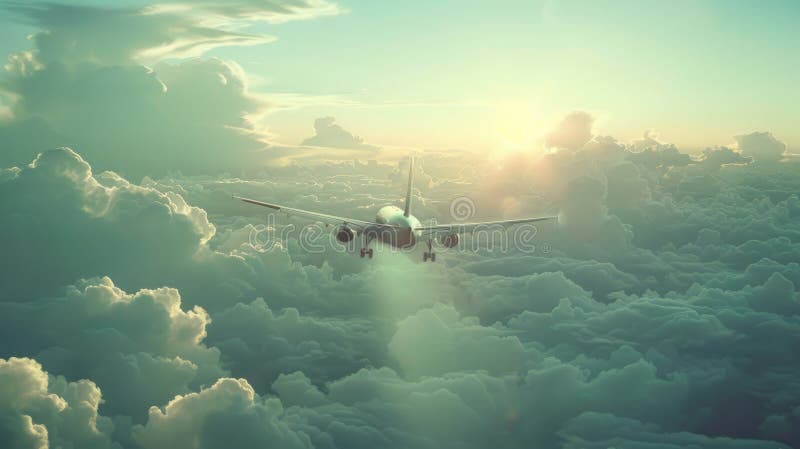 Aviation Travel in Sky with Clouds Composition Stock Illustration ...