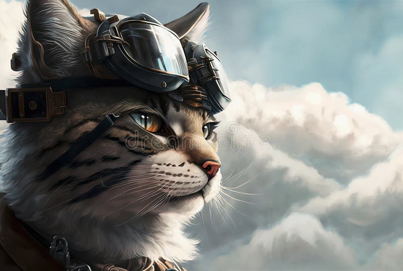 Aviator Cat with Googles Above the Clouds Stock Illustration ...