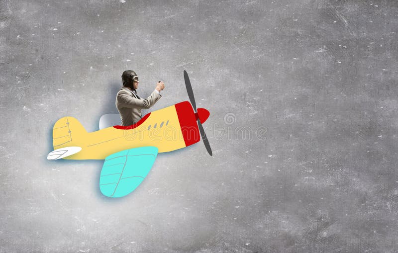 Aviator in Drawn Airplane. Mixed Media Stock Photo - Image of doodle ...
