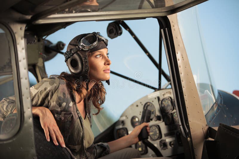 Woman Aviator: Fashion Model Portrait Stock Image - Image of adult ...