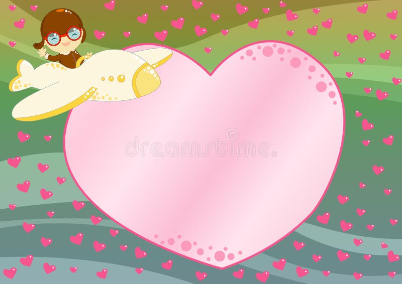 Aviator Flying in a Sky Full of Hearts Stock Illustration ...