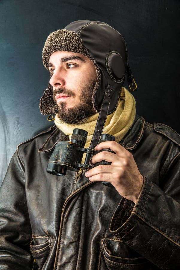 Aviator old stile stock photo. Image of intense, model - 95909274