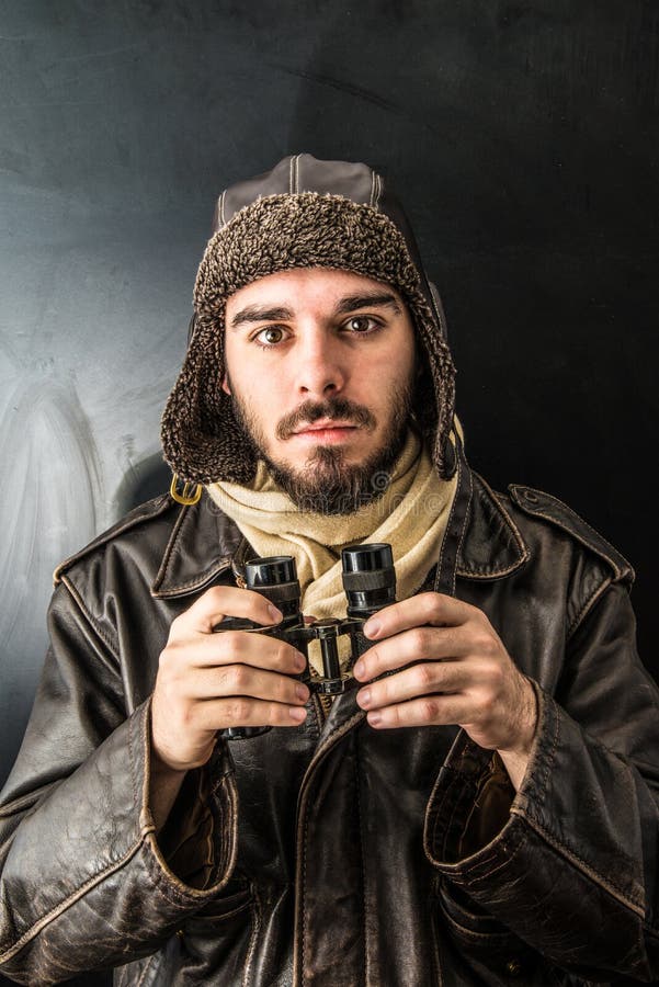 Aviator old stile stock image. Image of young, look, jacket - 95909821