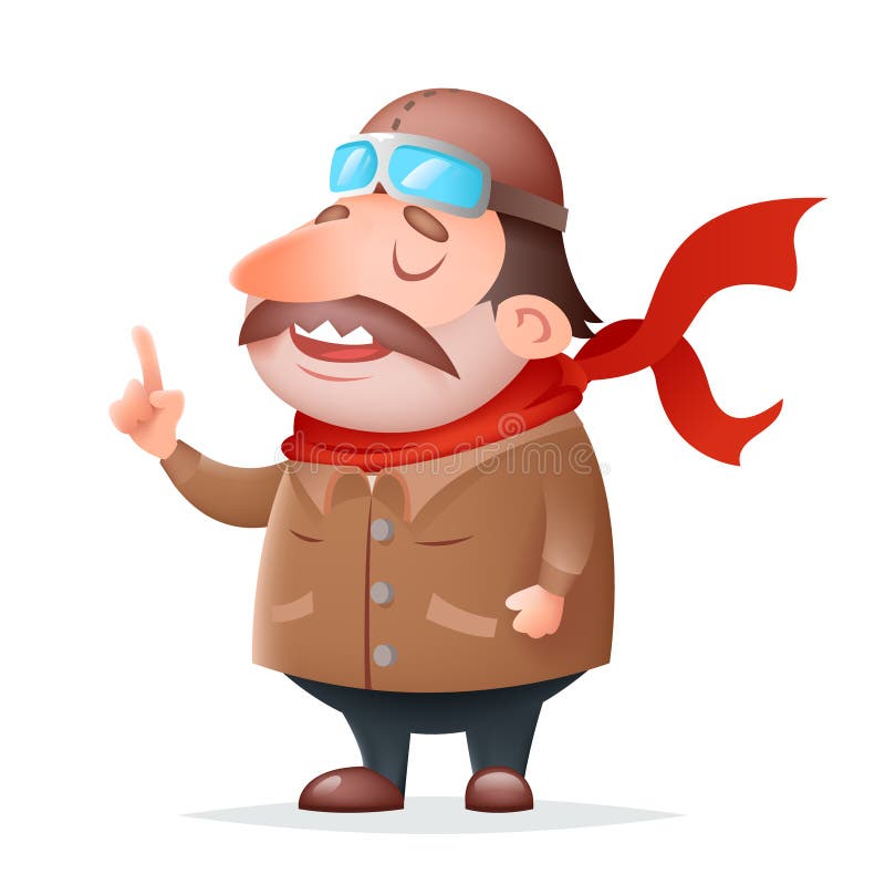 Thick Aviator Pilot Mascot Character Icon Retro Cartoon Design Vector ...