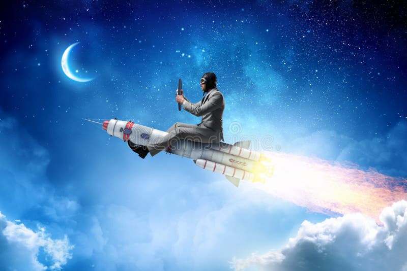 Aviator Riding Rocket. Mixed Media Stock Image - Image of male, speed ...