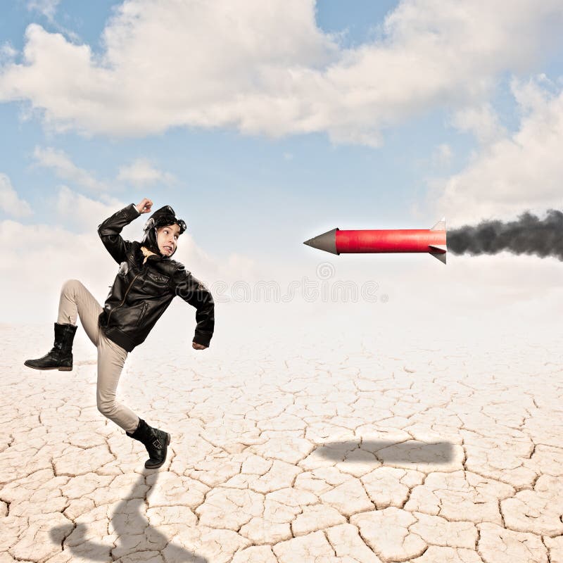 Aviator with a Rocket in Hot Pursuit Stock Image - Image of imagination ...