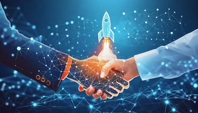 Aviator Rocket into Space and Hands on Closed Shop Stock Illustration ...