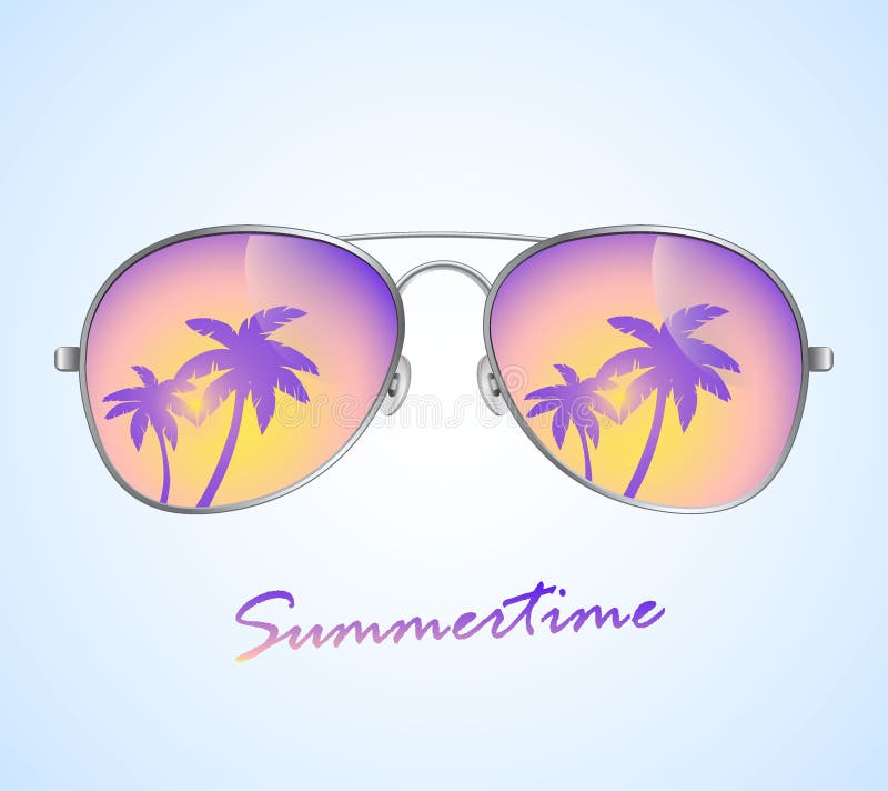 Aviator Sunglasses with Palms Reflection Vector Illustration Background ...