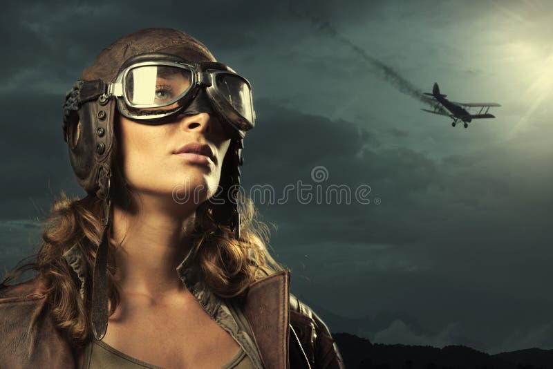 Belle Aviatrice De Femme : Photo De Cru Image stock - Image du femme ...