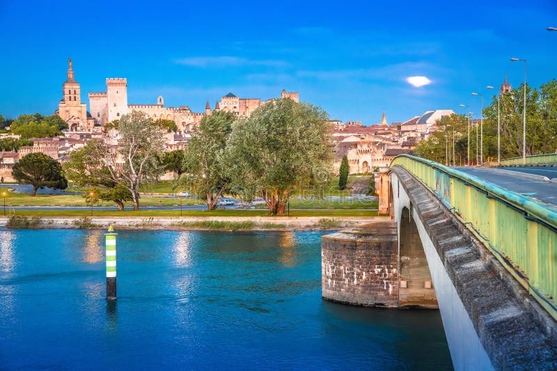 Avignon Riverfront and Rhone River Evening View Stock Image - Image of ...