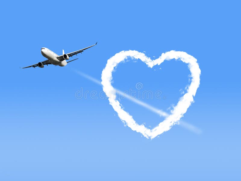 Avion Avec Un Nuage En Forme De Cœur Illustration Stock - Illustration ...