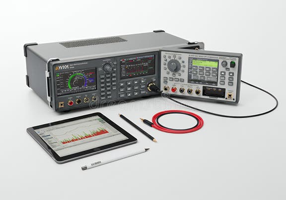 Avionics Testing Machine Displays Data with Tablet and Red Cable on ...