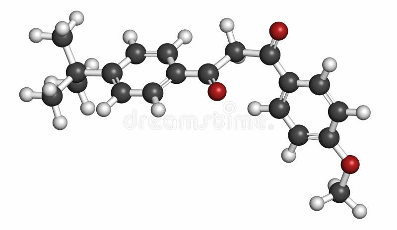 Avobenzone Sunscreen Molecule (UV Filter). Atoms are Represented As ...