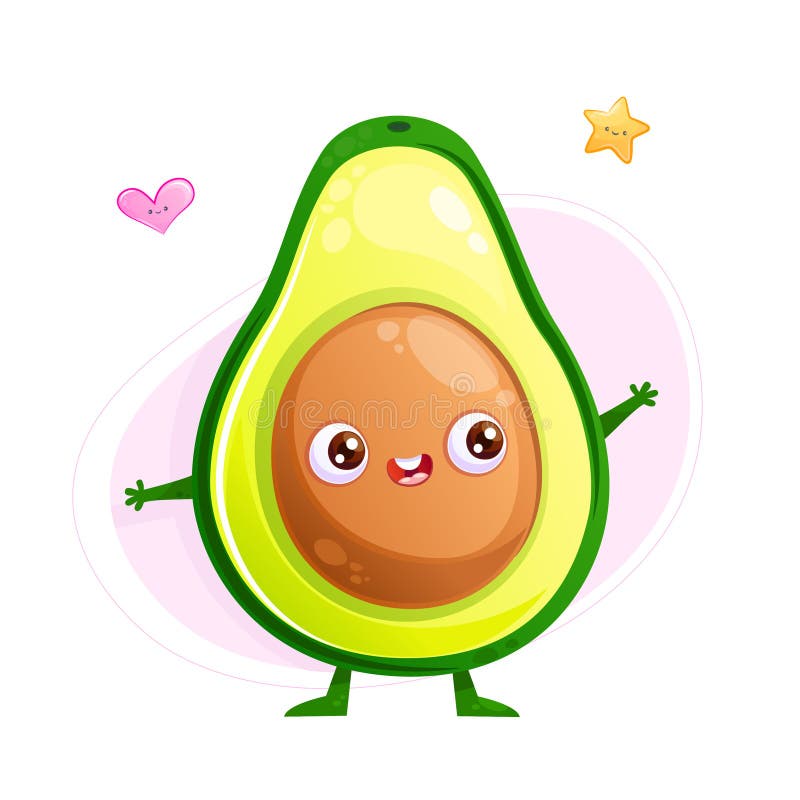 Happy Smiling Avocado with a Star and a Heart Stock Illustration ...