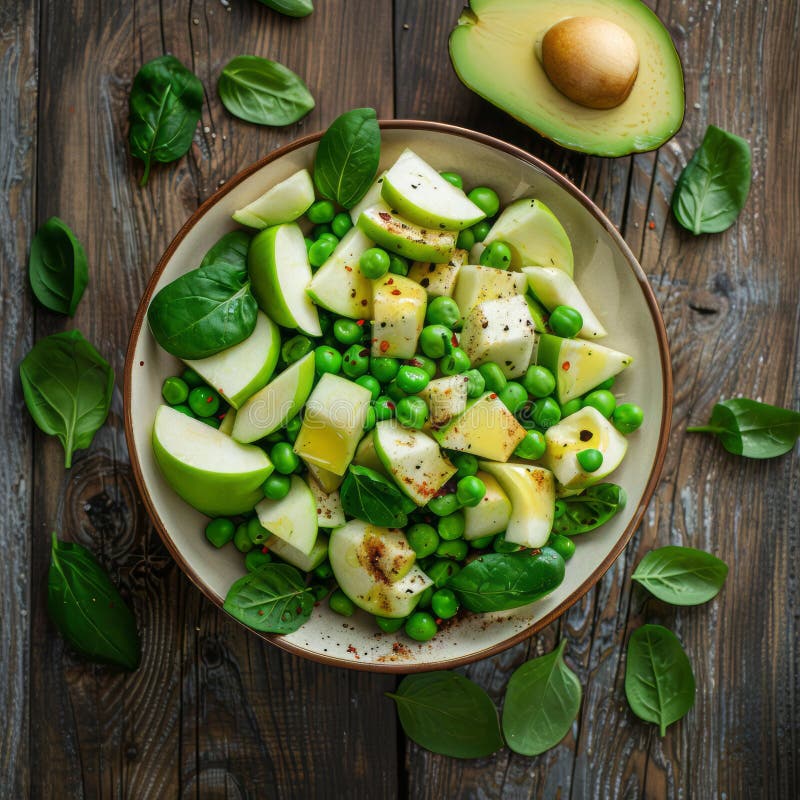 Avocado, Apple and Green Pea Salad Stock Illustration - Illustration of ...