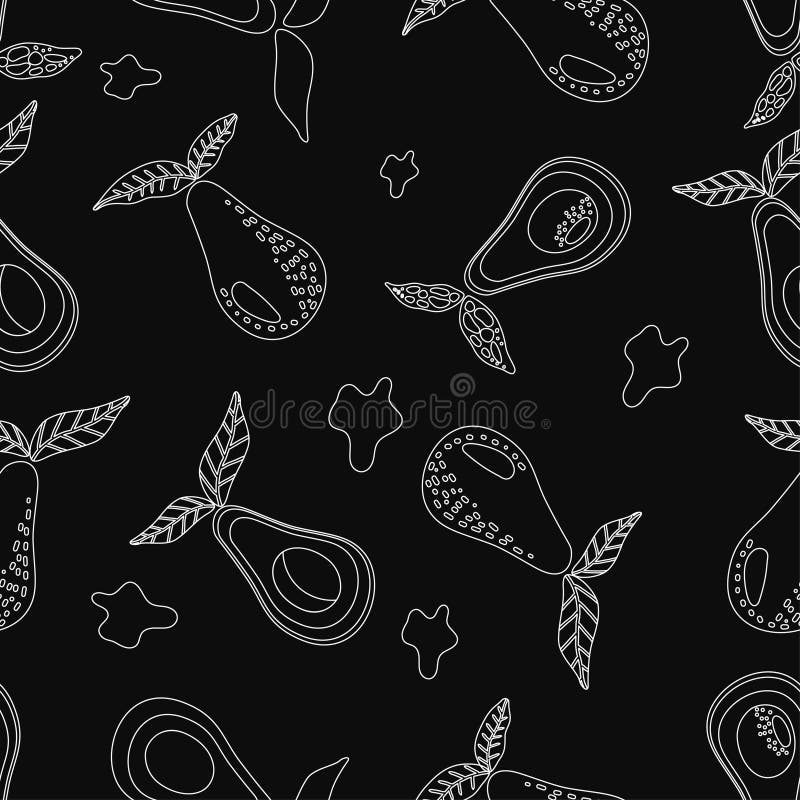 Avocado Black Outline Vector Illustration Isolated on a White ...